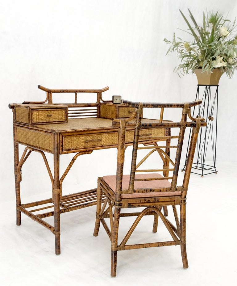 Asian Pagoda Style Burnt Bamboo Cane Desk and Chair MINT! For Sale at ...