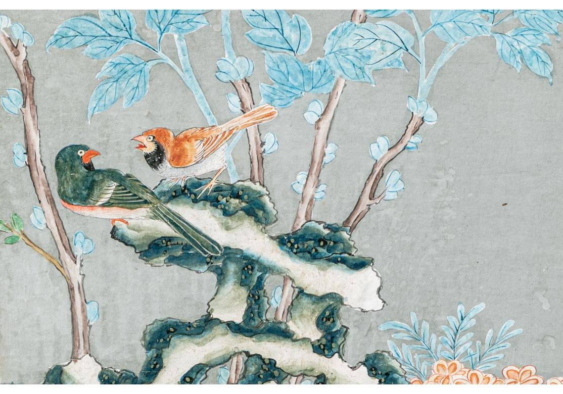 Asian Painted Four Panel Screen For Sale at 1stDibs