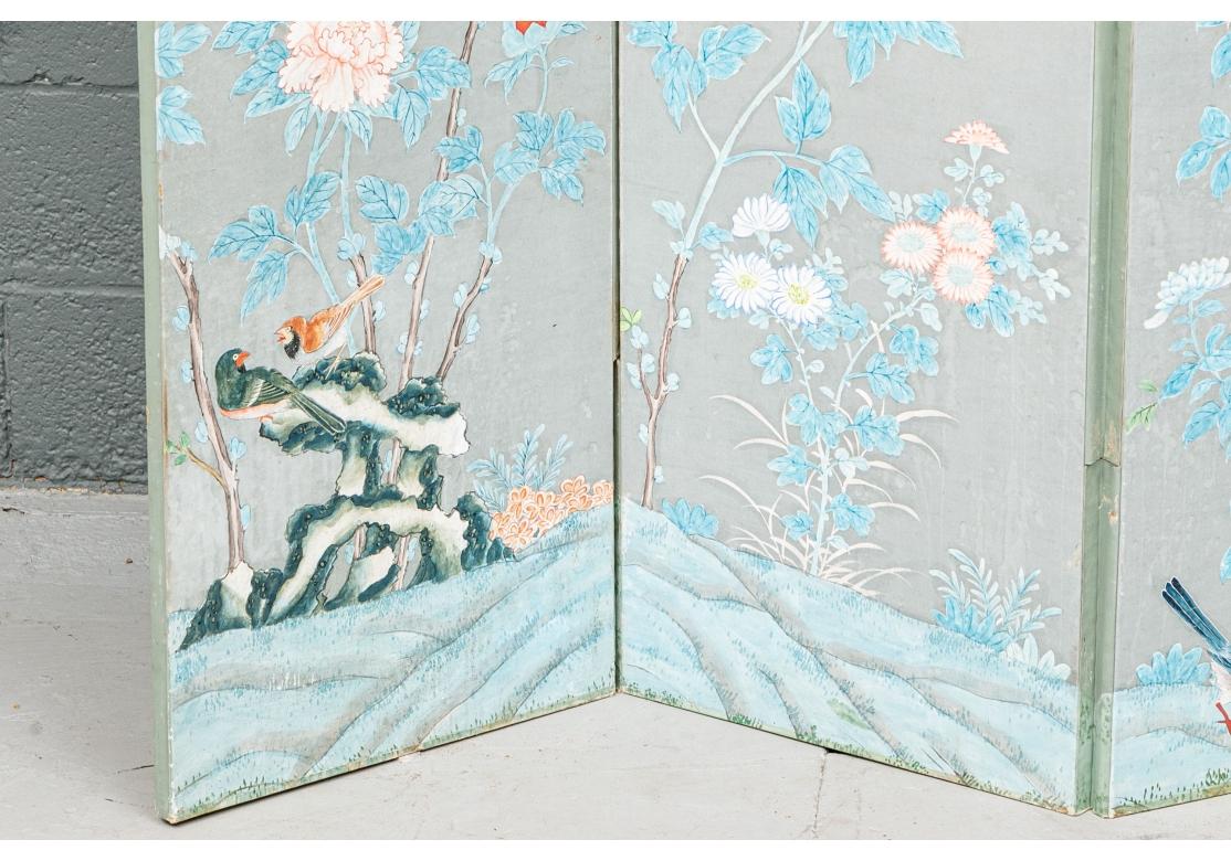 Asian Painted Four Panel Screen For Sale at 1stDibs