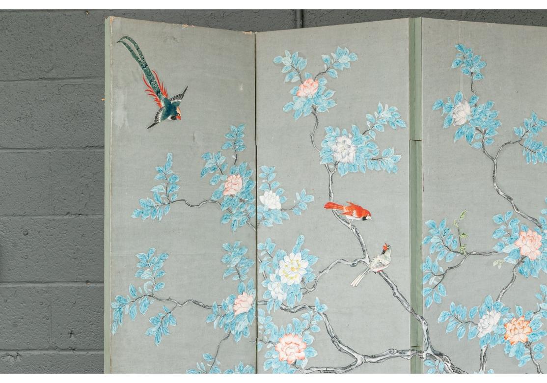 Asian Painted Four Panel Screen For Sale at 1stDibs