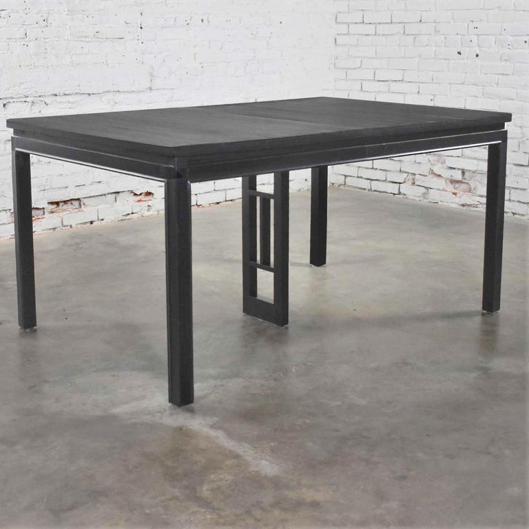 Asian Parson Style Black Extension Dining Table with Two Aproned Leaves For Sale at 1stDibs