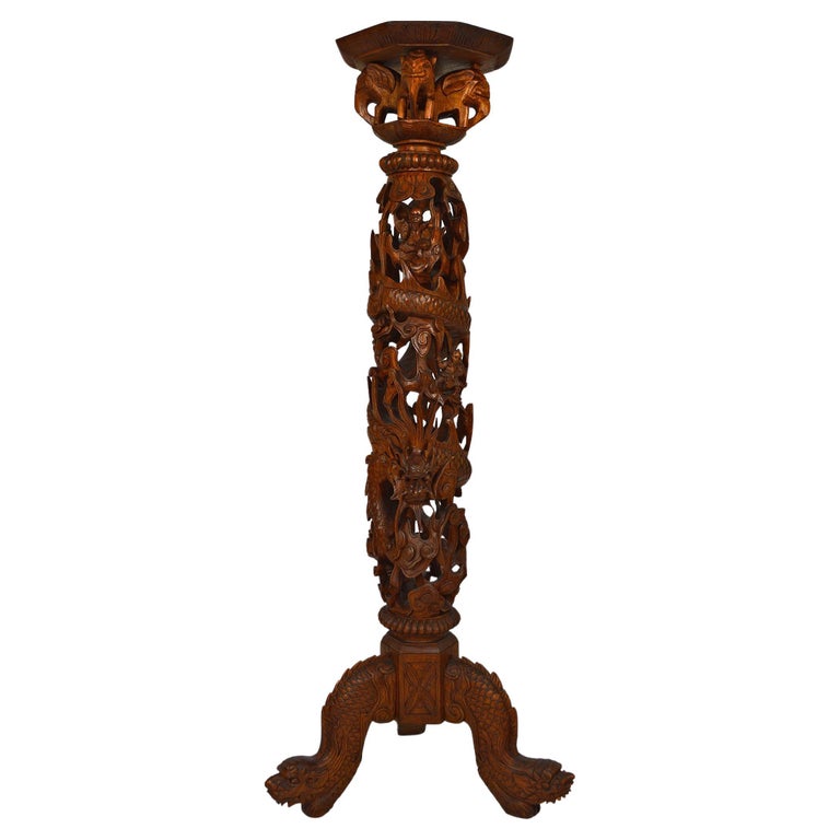 Asian Pedestal Table in Carved Wood on a Mythological Theme, circa 1890 ...