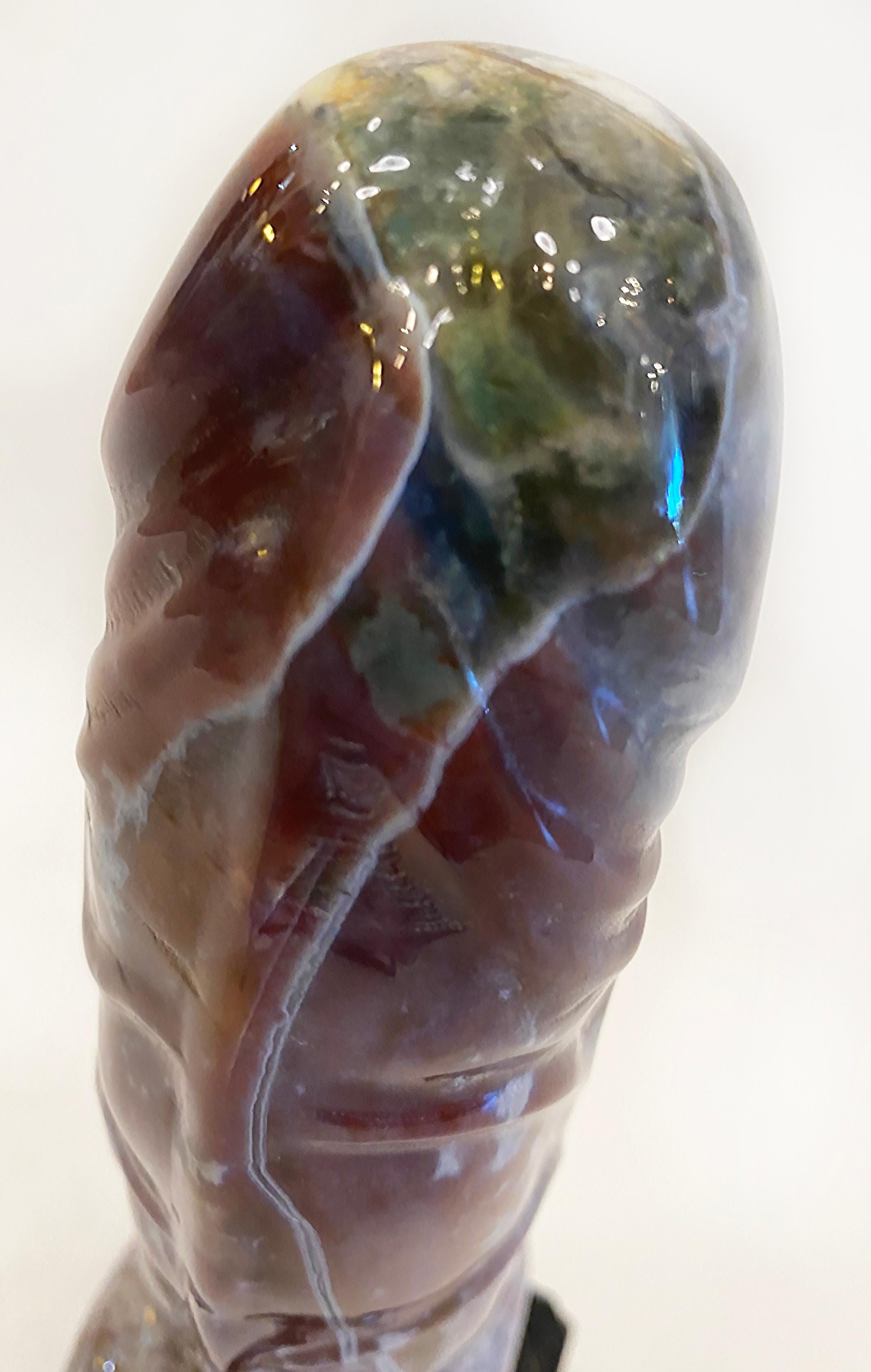 Asian Polished Agate Ribbed Phallus Fertility Sculpture on a Marble ...