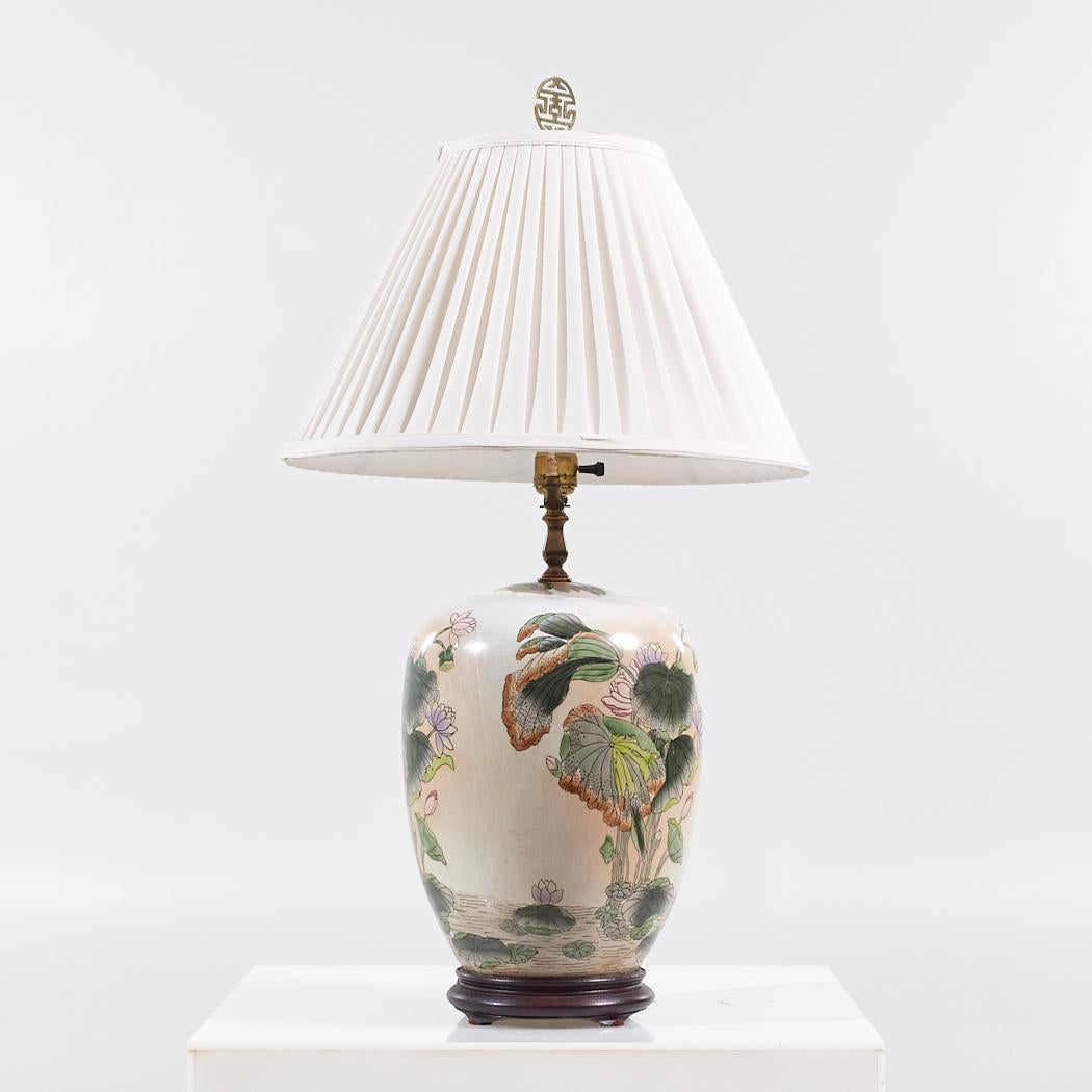 Asian Pond Lily Motif Ceramic Table Lamp For Sale at 1stDibs