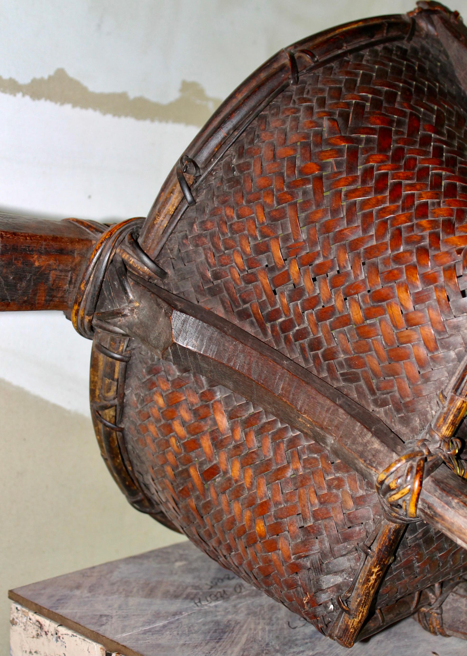 Asian Rice Harvesting Shoulder Yoke with Woven Baskets For Sale at 1stDibs