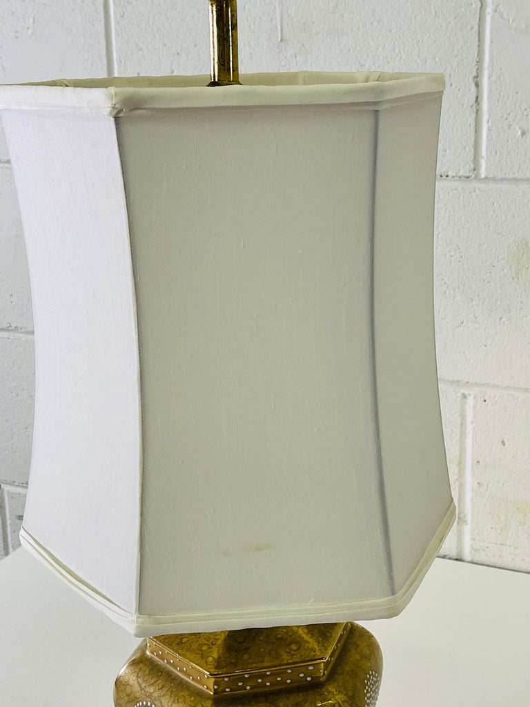 Asian Style Brass Claw Foot Table Lamp and Shade For Sale at 1stDibs