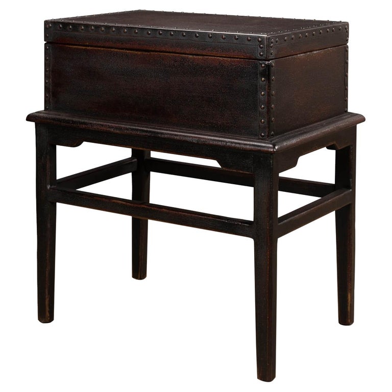 Asian Style Leather Box on Stand For Sale at 1stDibs
