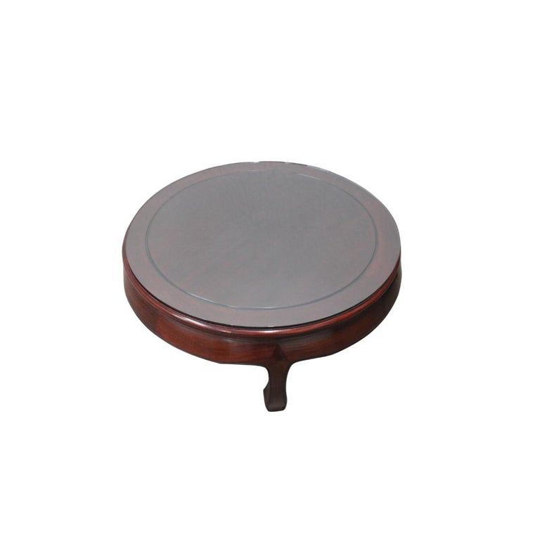 Asian Style Round Coffee Table W/ Glass Top For Sale at 1stDibs