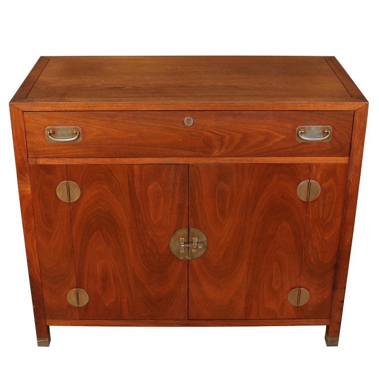Asian Style Walnut Cabinet with Brass Details For Sale at 1stDibs