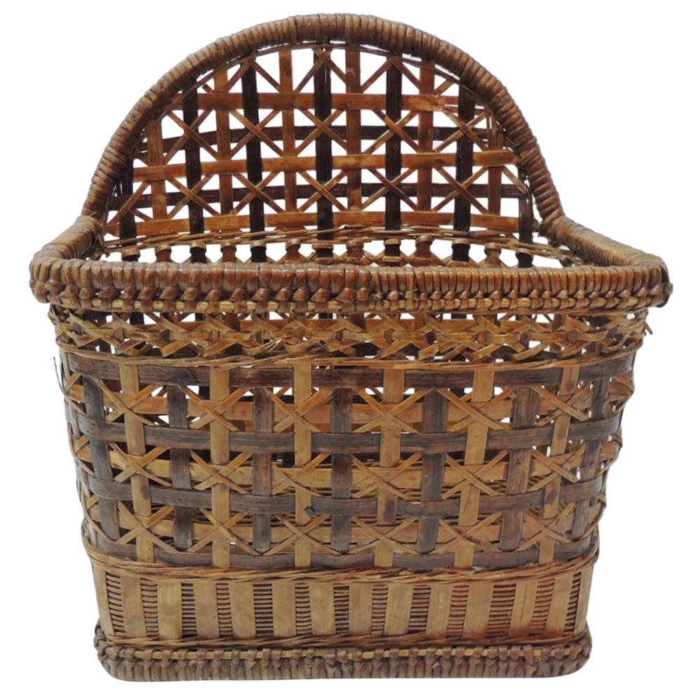 Asian Wall Hanging Wicker Basket at 1stDibs