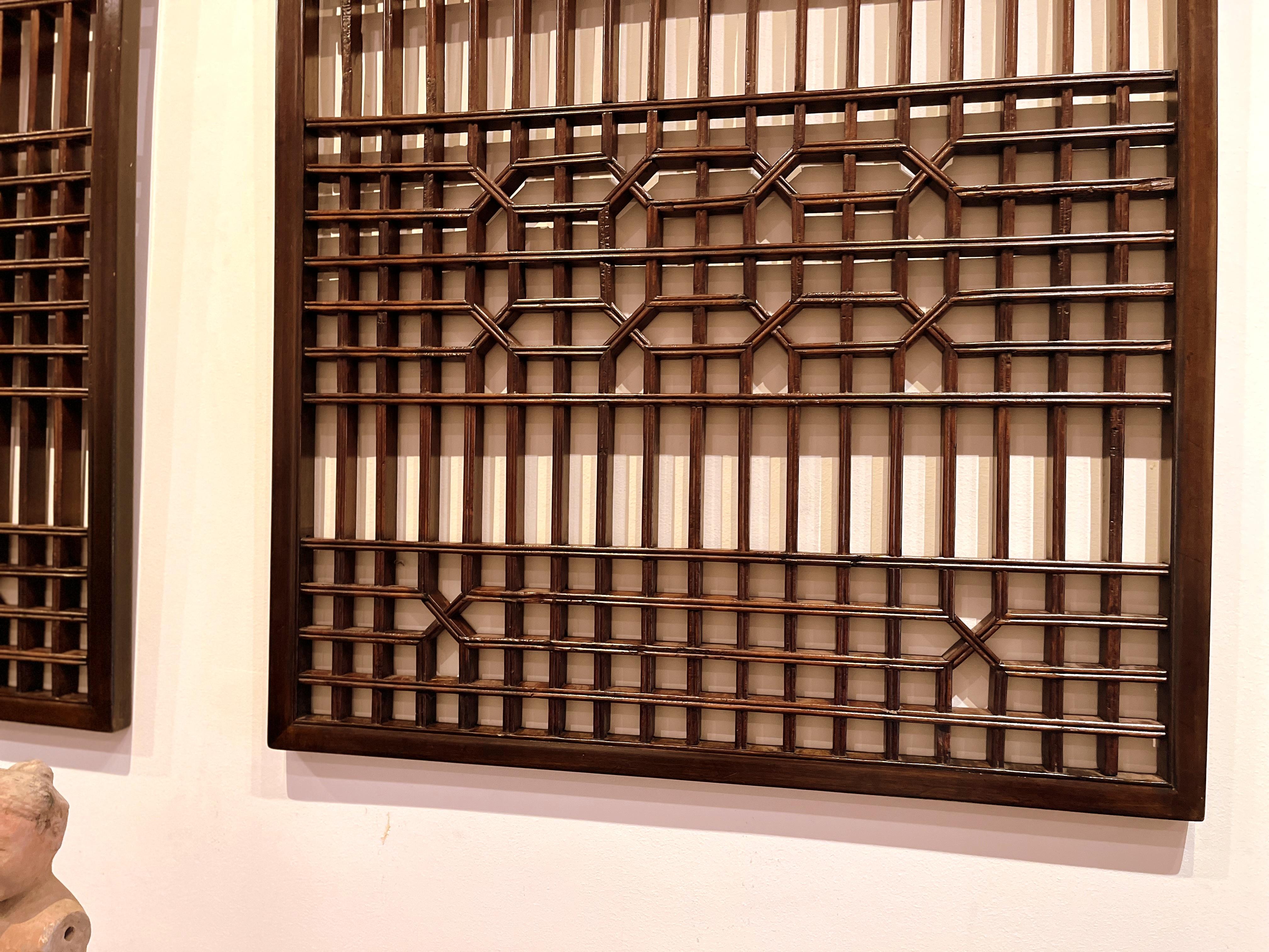 Asian Window Panels with Geometric Design For Sale at 1stDibs