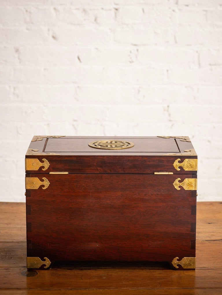 Asian Wood and Brass Jewelry Box For Sale at 1stDibs