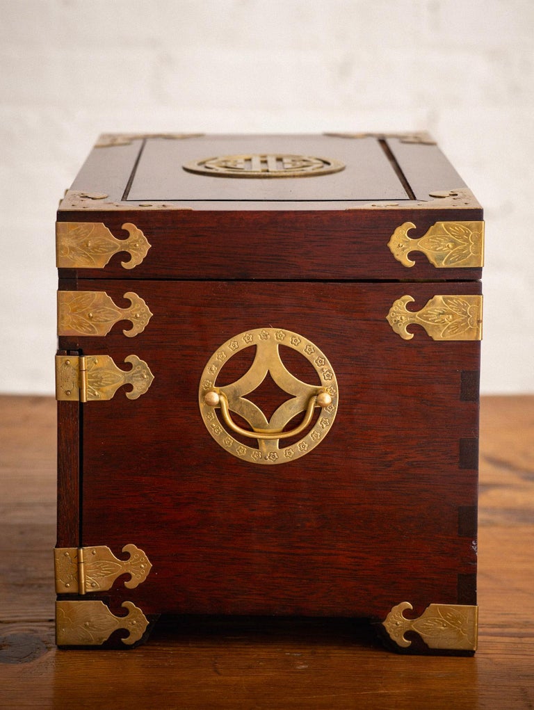 Asian Wood and Brass Jewelry Box For Sale at 1stDibs