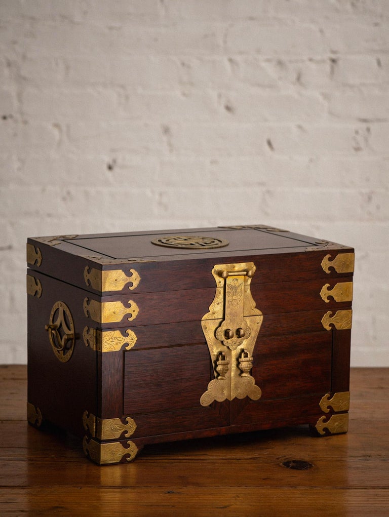 Asian Wood and Brass Jewelry Box For Sale at 1stDibs