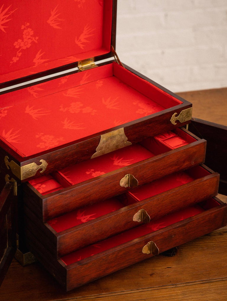 Asian Wood and Brass Jewelry Box For Sale at 1stDibs