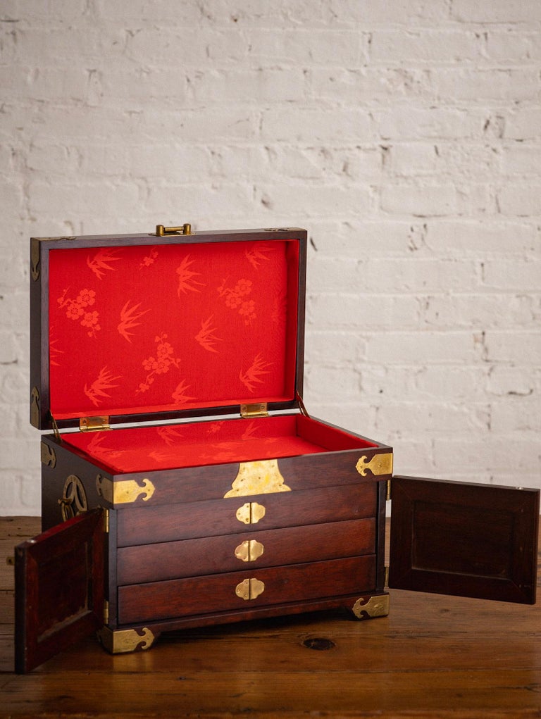 Asian Wood and Brass Jewelry Box For Sale at 1stDibs