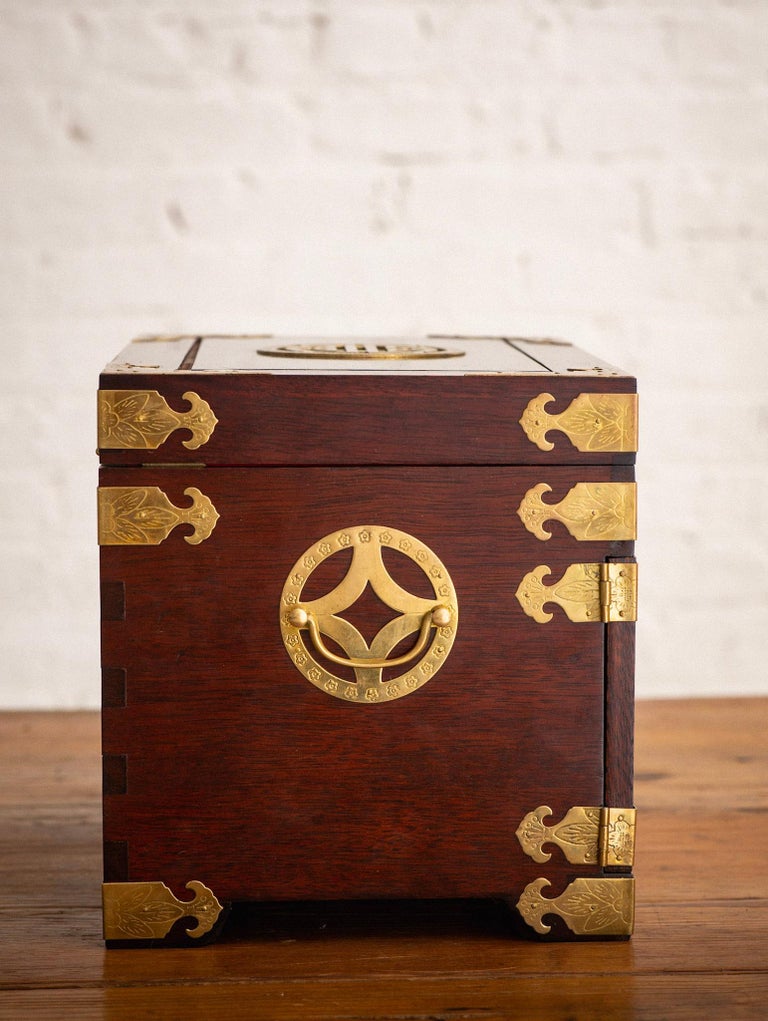 Asian Wood and Brass Jewelry Box For Sale at 1stDibs