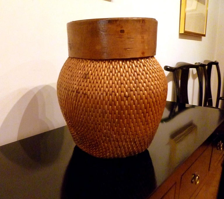 Asian Woven Grain Basket For Sale at 1stDibs