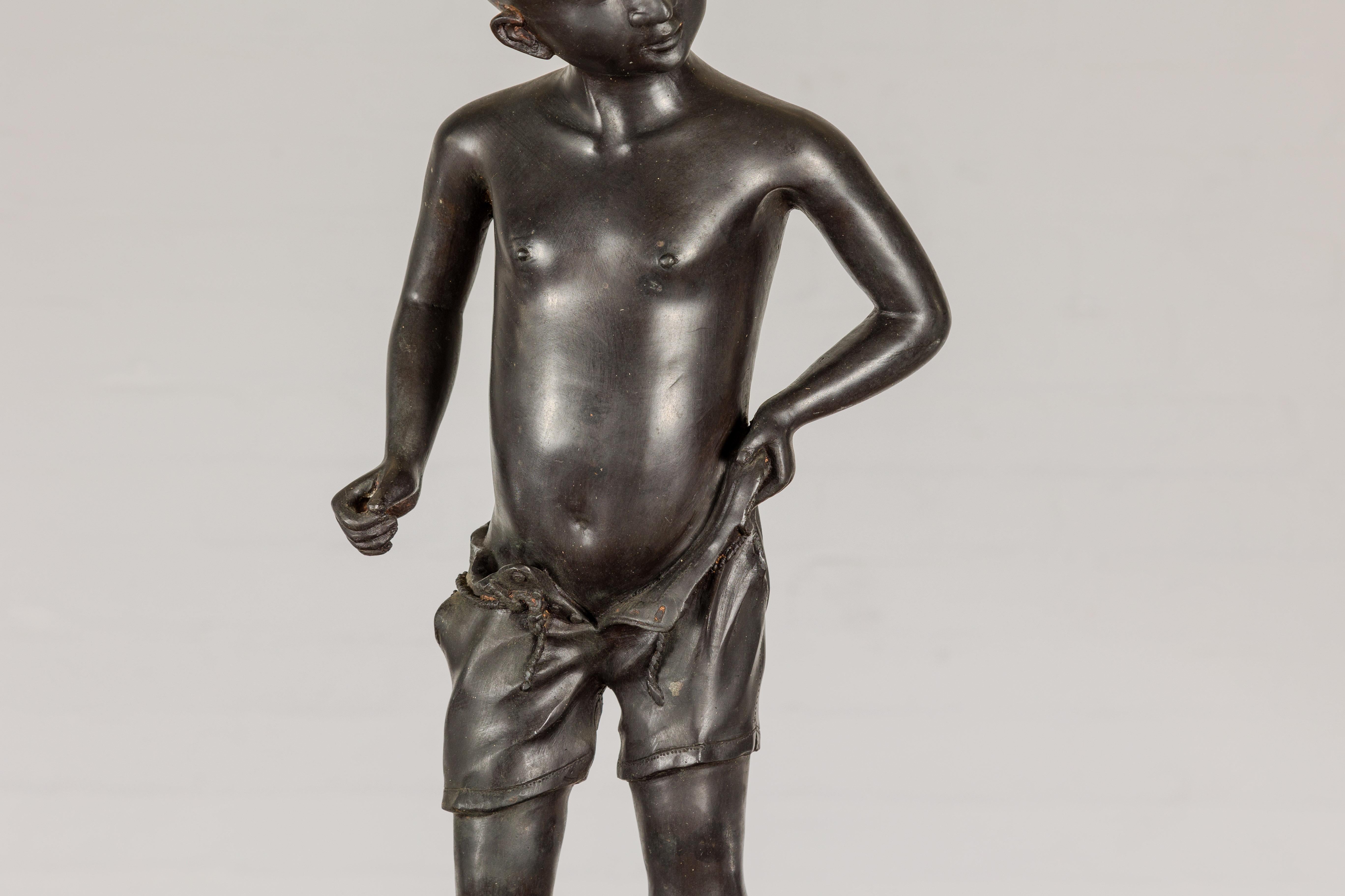 Asian Inspired Bronze Tabletop Statue in Dark Patina For Sale at 1stDibs