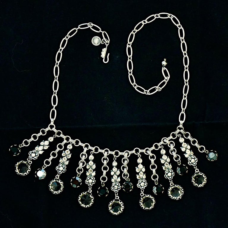 Askew London Antiqued Silver Tone Drop Necklace Marcasites Rhinestones ...