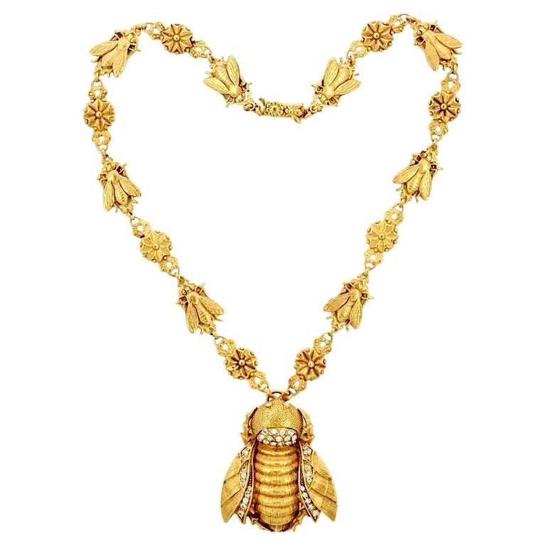 Askew London Gold Plated Crystal Bee Pendant with Fly and Flower Link ...