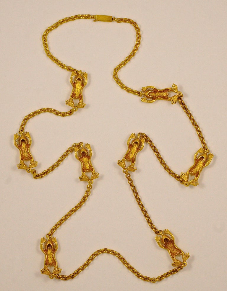 Askew London Long Gold Plated Frog Link Chain Necklace with a Flower ...