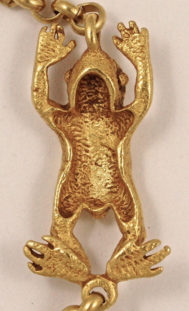 Askew London Long Gold Plated Frog Link Chain Necklace with a Flower ...