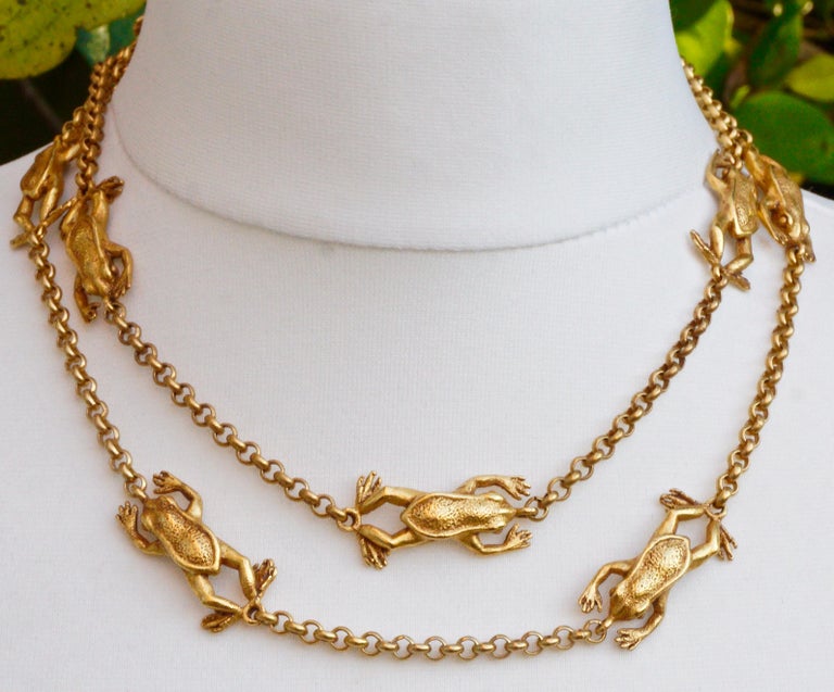 Askew London Long Gold Plated Frog Link Chain Necklace with a Flower ...