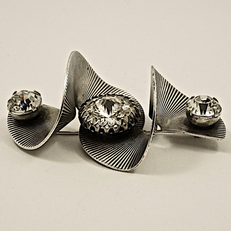 Askew London Silver Plated Ridged Ribbon Swirl Crystal Brooch circa ...