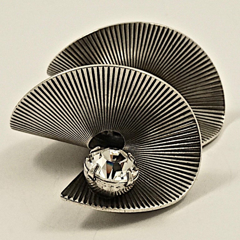 Askew London Silver Plated Ridged Ribbon Swirl Crystal Brooch circa ...