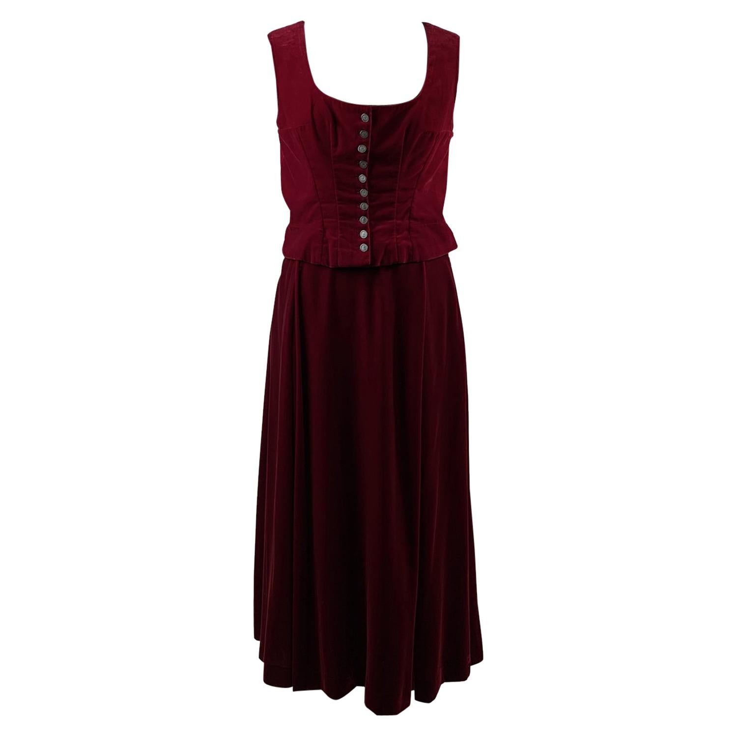 Aspesi Red Velvet Vest and Long Skirt Set Size 42 For Sale at 1stDibs