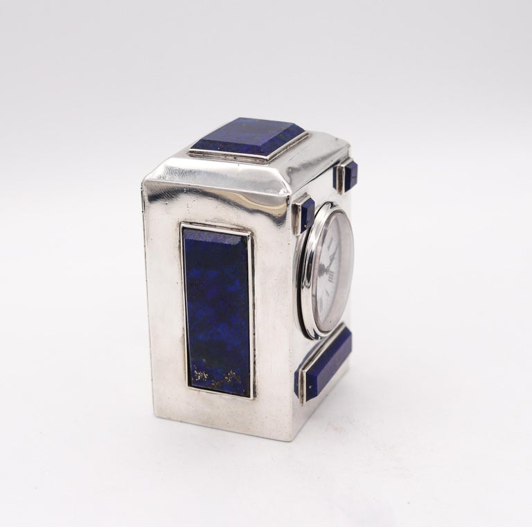 Asprey 1895 London Desk Travel Clock in .925 Sterling Silver with Lapis ...