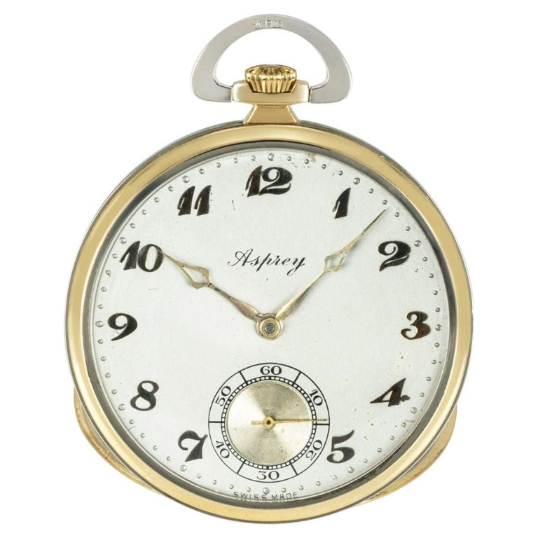 Asprey 18CT Two Gold Art Deco Keyless Lever Open Face Dress Pocket ...
