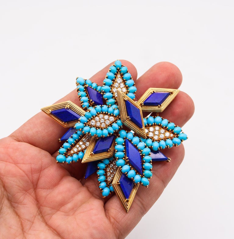 Asprey 1971 London Geometric Brooch 18kt Yellow Gold with 64.72 Cts in ...