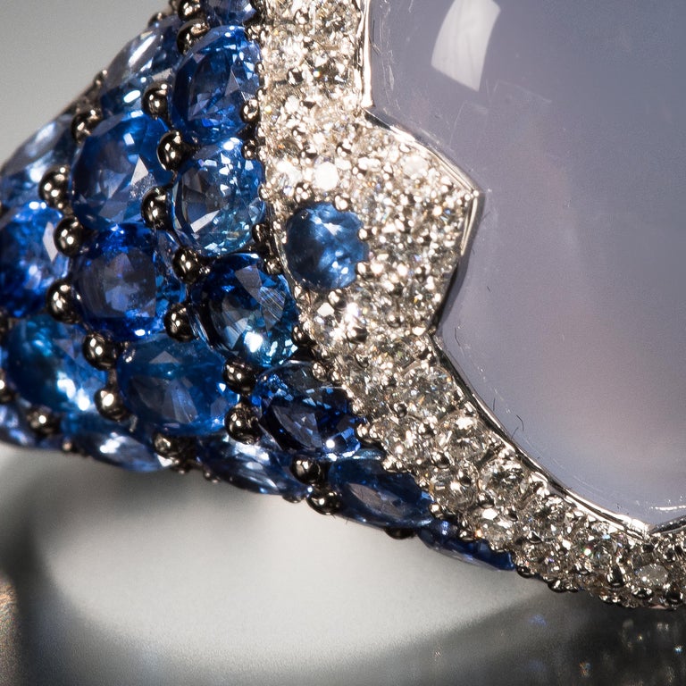 Asprey Blue Cabochon Chalcedony Diamond Sapphire Ring at 1stDibs ...