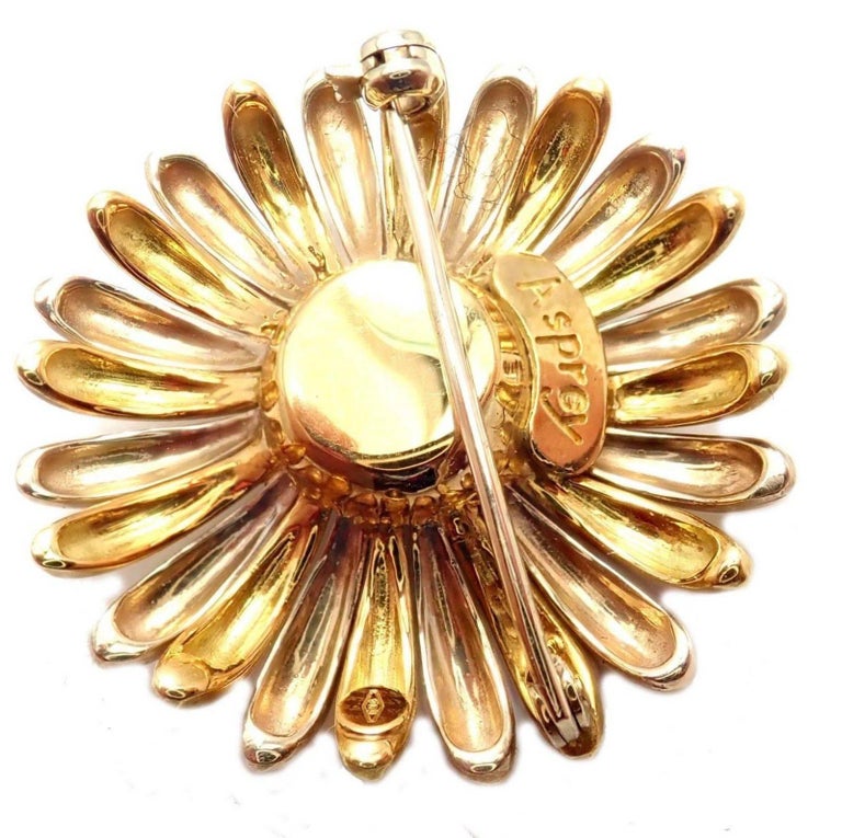 Asprey and Garrard London Sunflower Flower Yellow and White Gold Pin ...