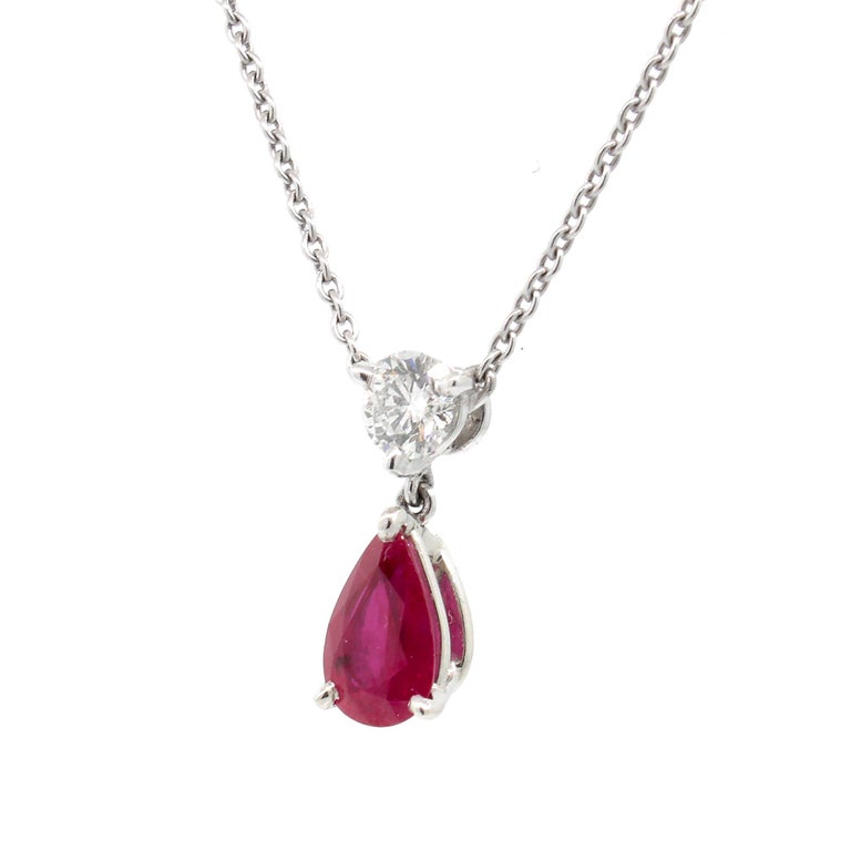 Asprey London Pear Shaped Ruby and Diamond Drop Pendant Necklace For ...