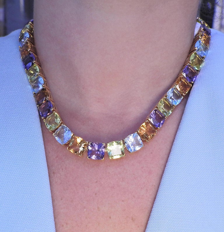 Asprey Multi Color Gemstone Gold Necklace For Sale at 1stDibs