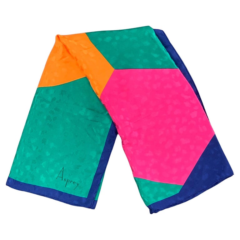 ASPREY Multi-Color Silk Color-Block Scarf For Sale at 1stDibs