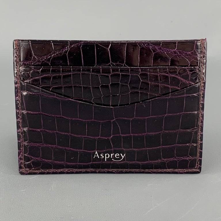 ASPREY Purple Plum Crocodile Rectangle Flat Card Case at 1stDibs