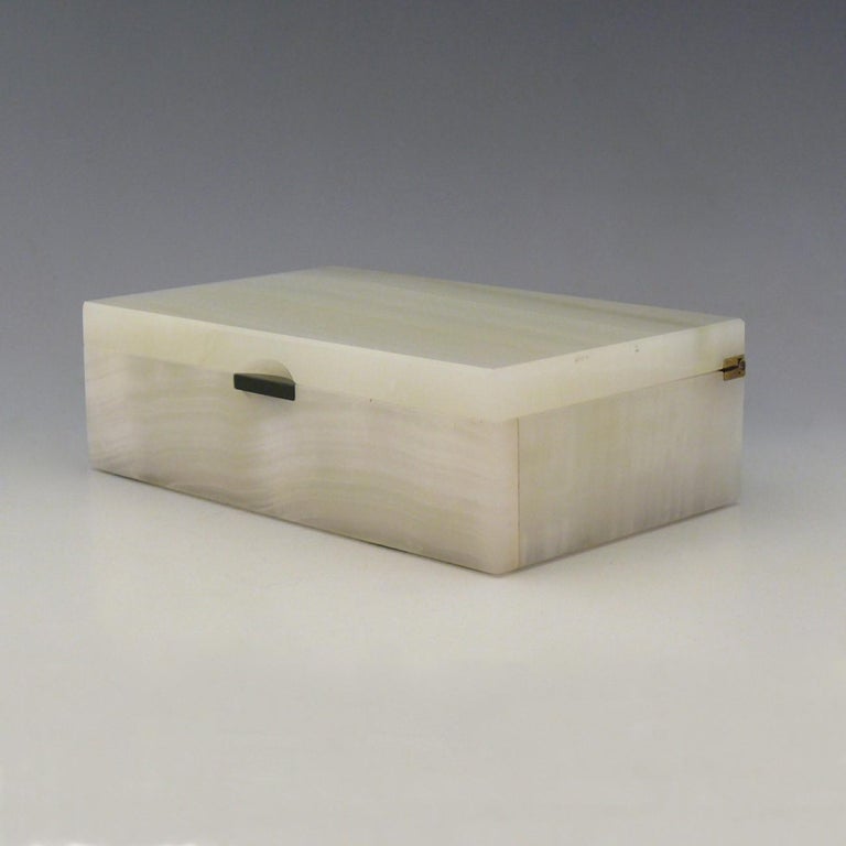 Asprey White Agate Box with Inlaid Nephrite, circa 1930 at 1stDibs