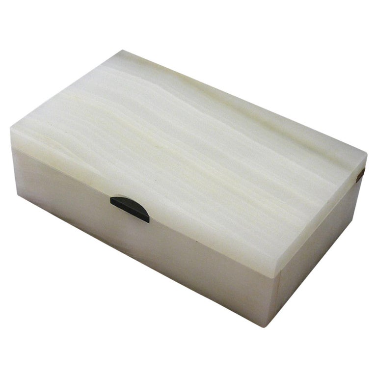 Asprey White Agate Box with Inlaid Nephrite, circa 1930 at 1stDibs