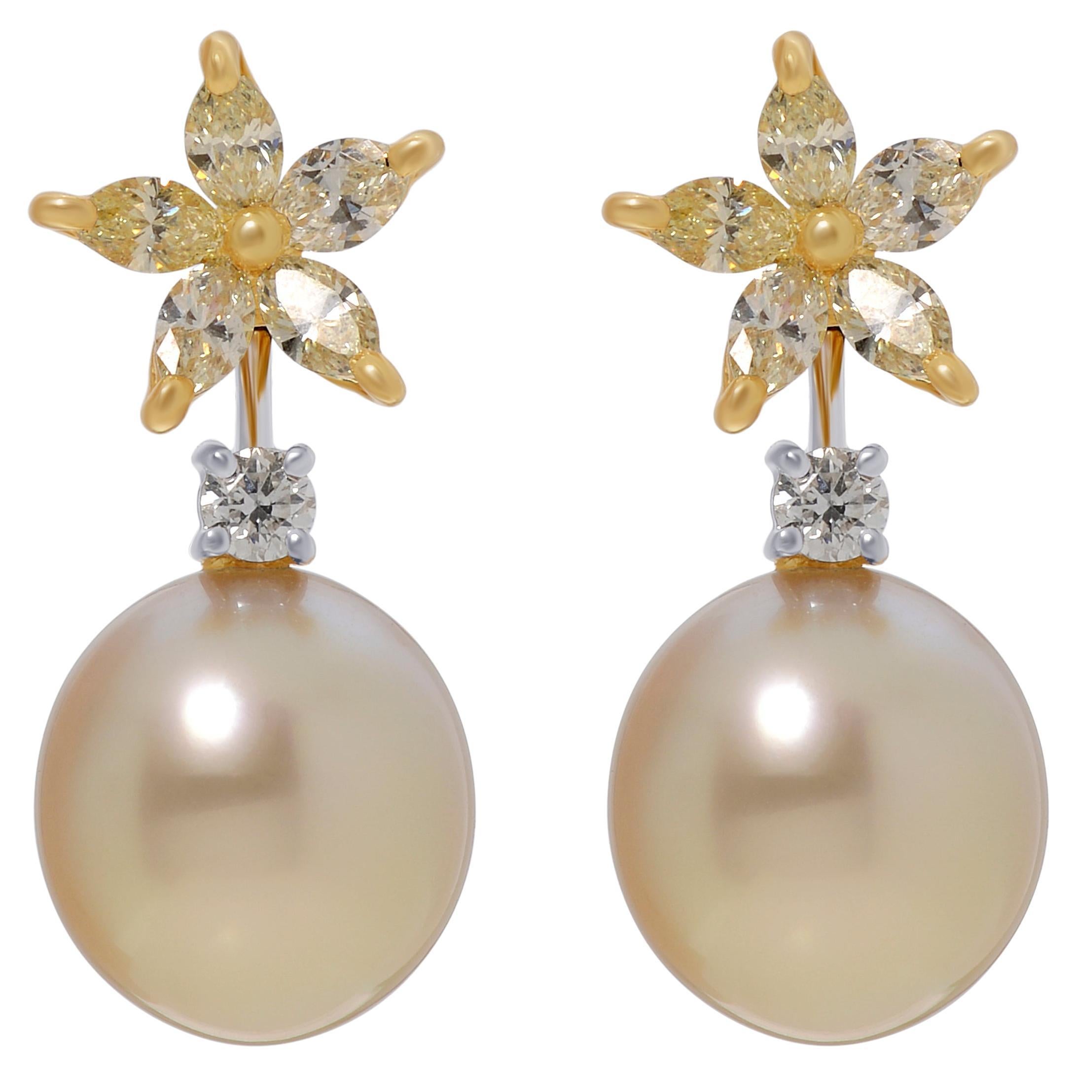 Assael 18k White and Yellow Gold Diamond and Pearl Drop Earrings For ...