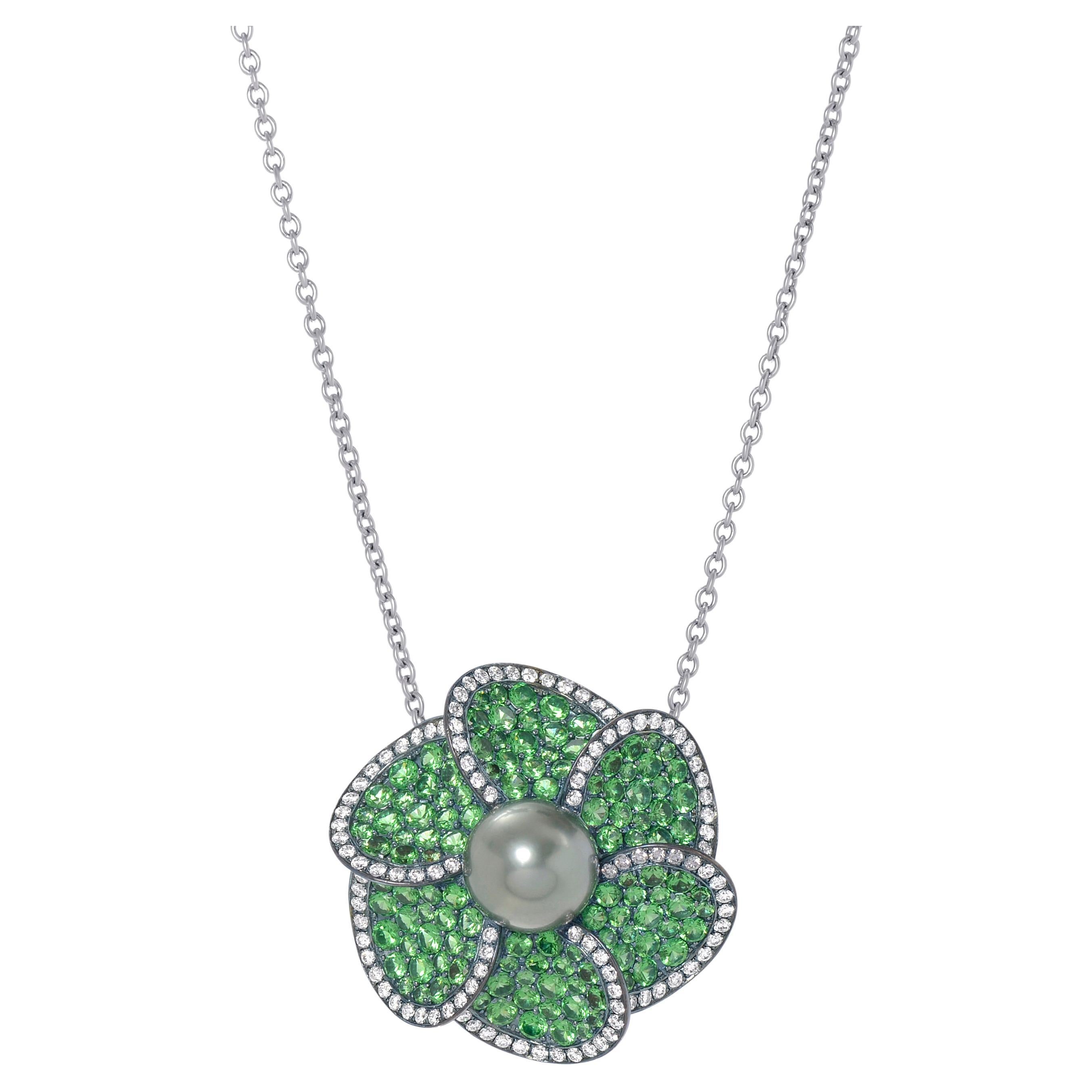 Assael 18k White Gold and Titanium Diamond Pearl Pendant Necklace For ...