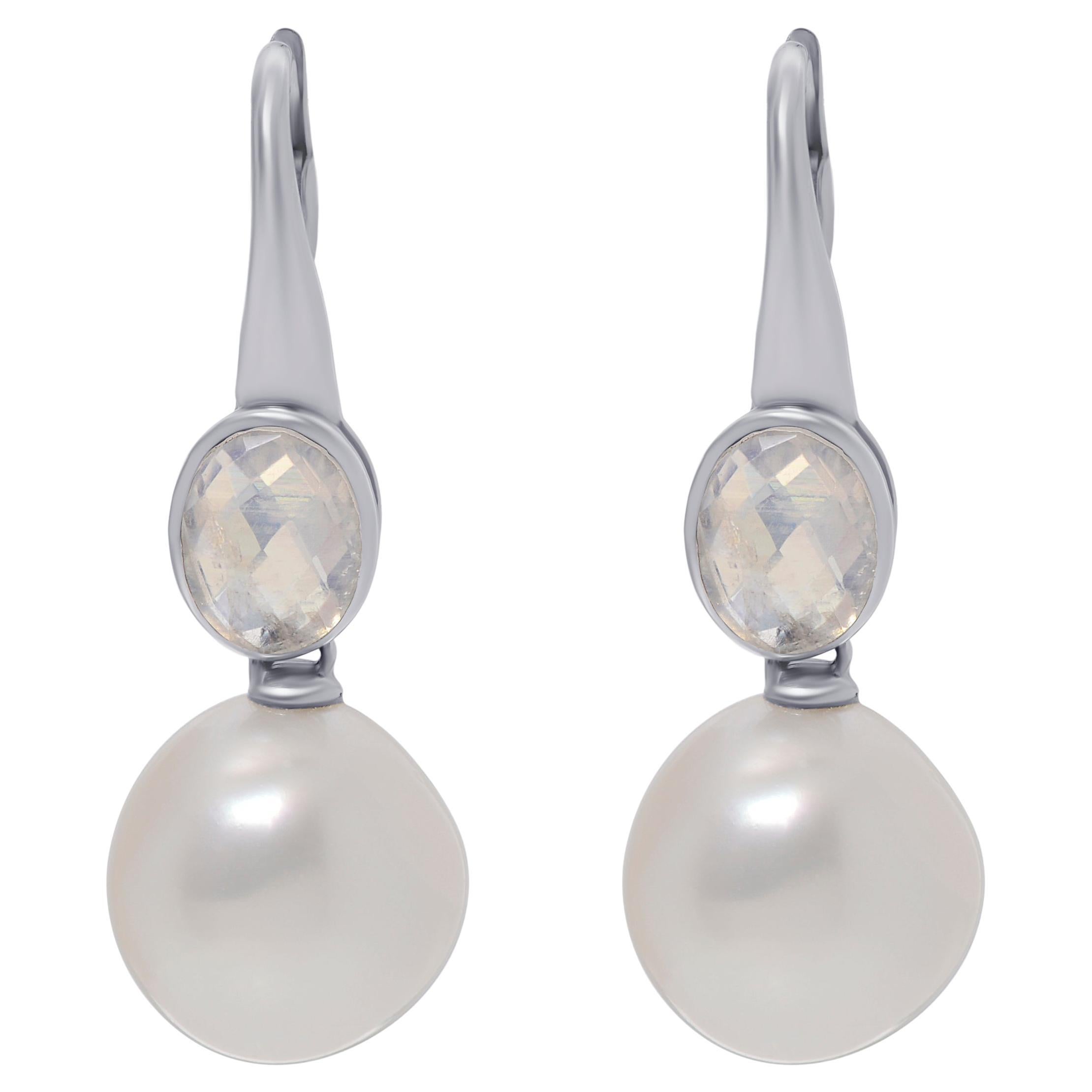 Assael 18k White Gold, Blue Moonstone and Pearl Drop Earrings For Sale ...