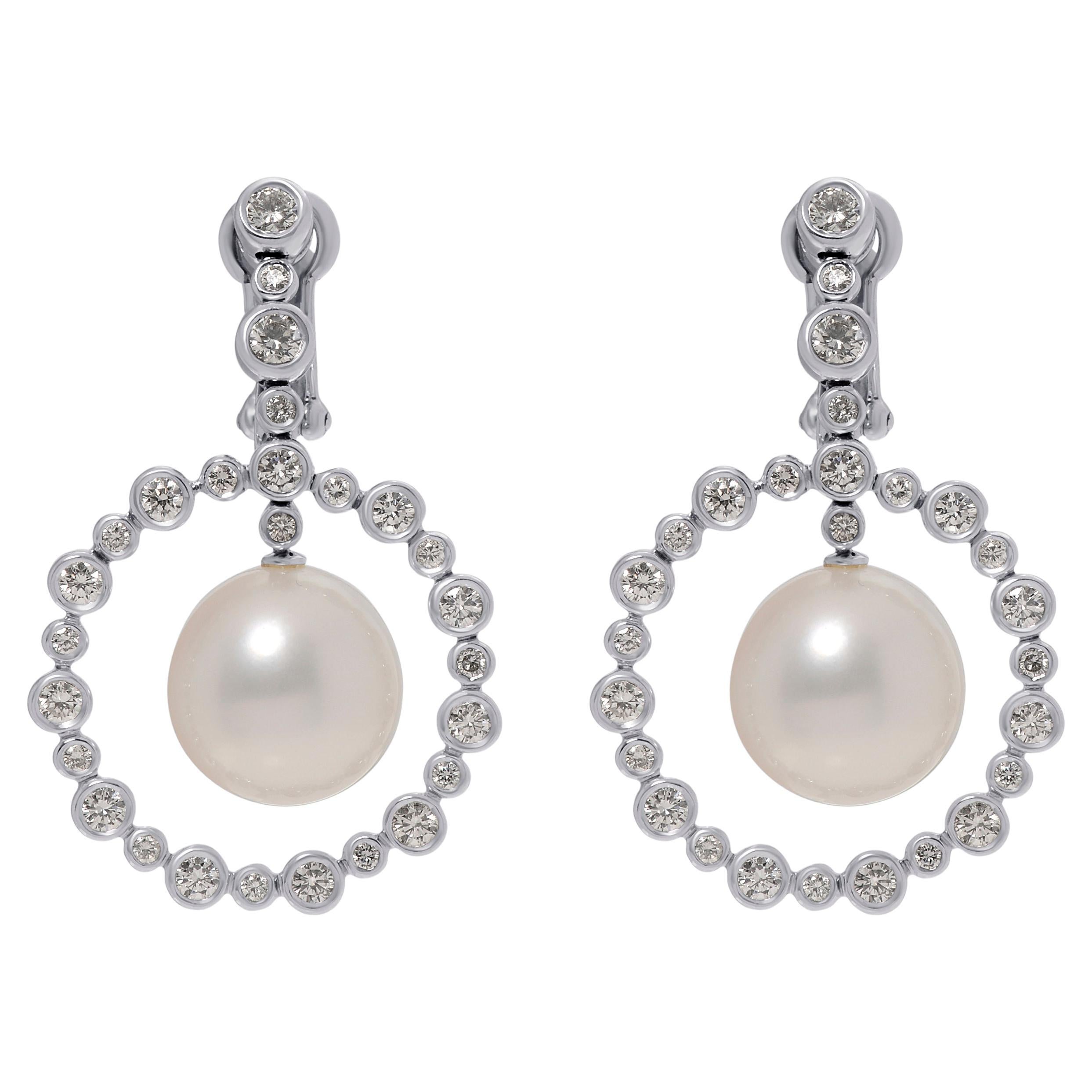Double Drop Pearl Earrings, 18k Gold For Sale at 1stDibs
