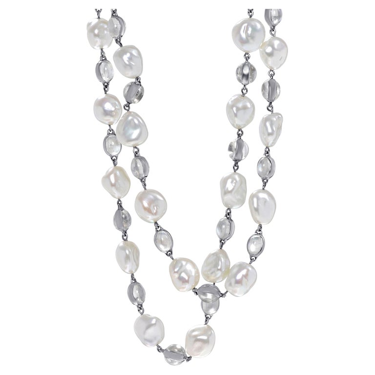 Assael 18K White Gold, Keshi Pearl and Moonstone Strand Necklace For ...