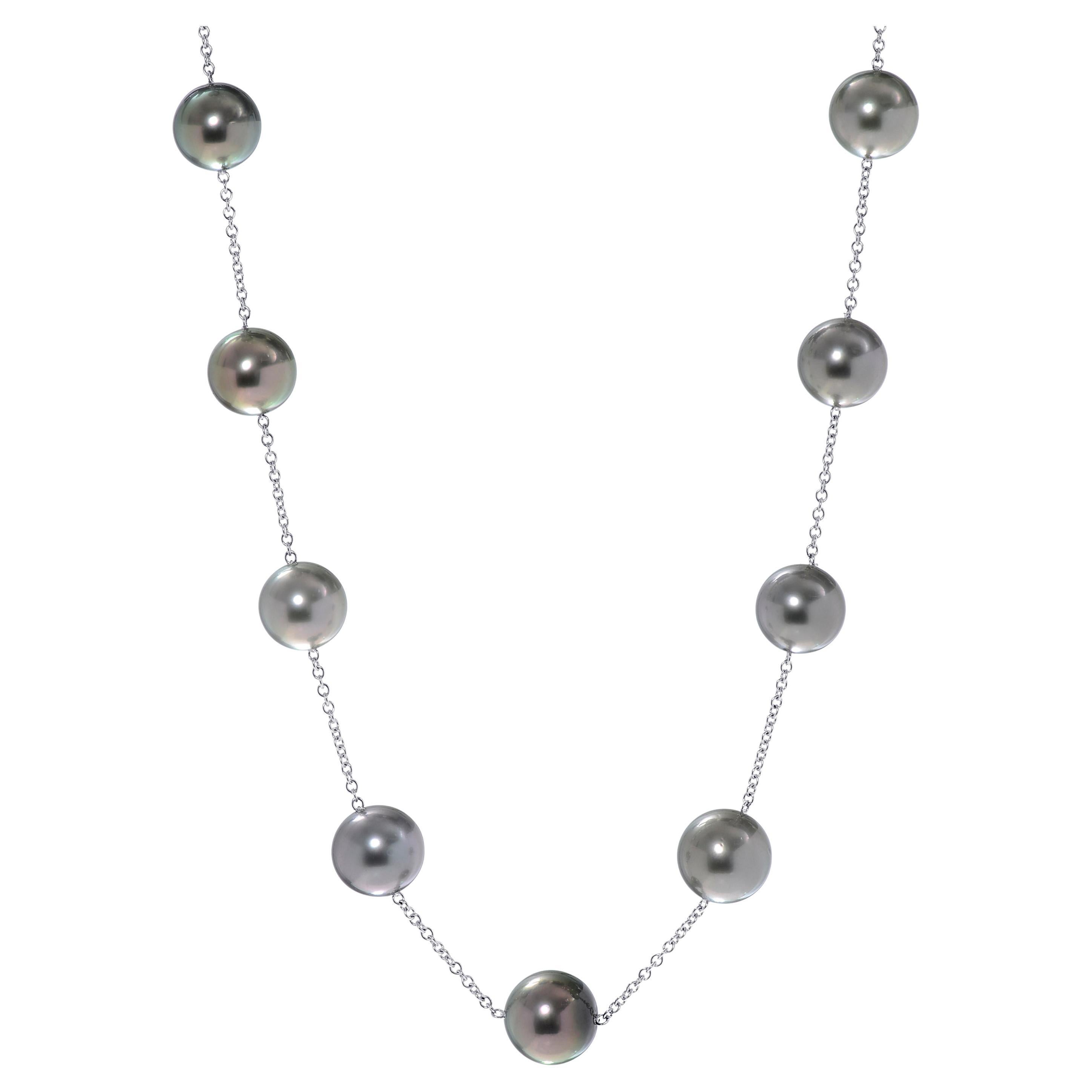 BELPEARL Fabulous Tahitian Natural Color Pearl Necklace, with Diamond ...