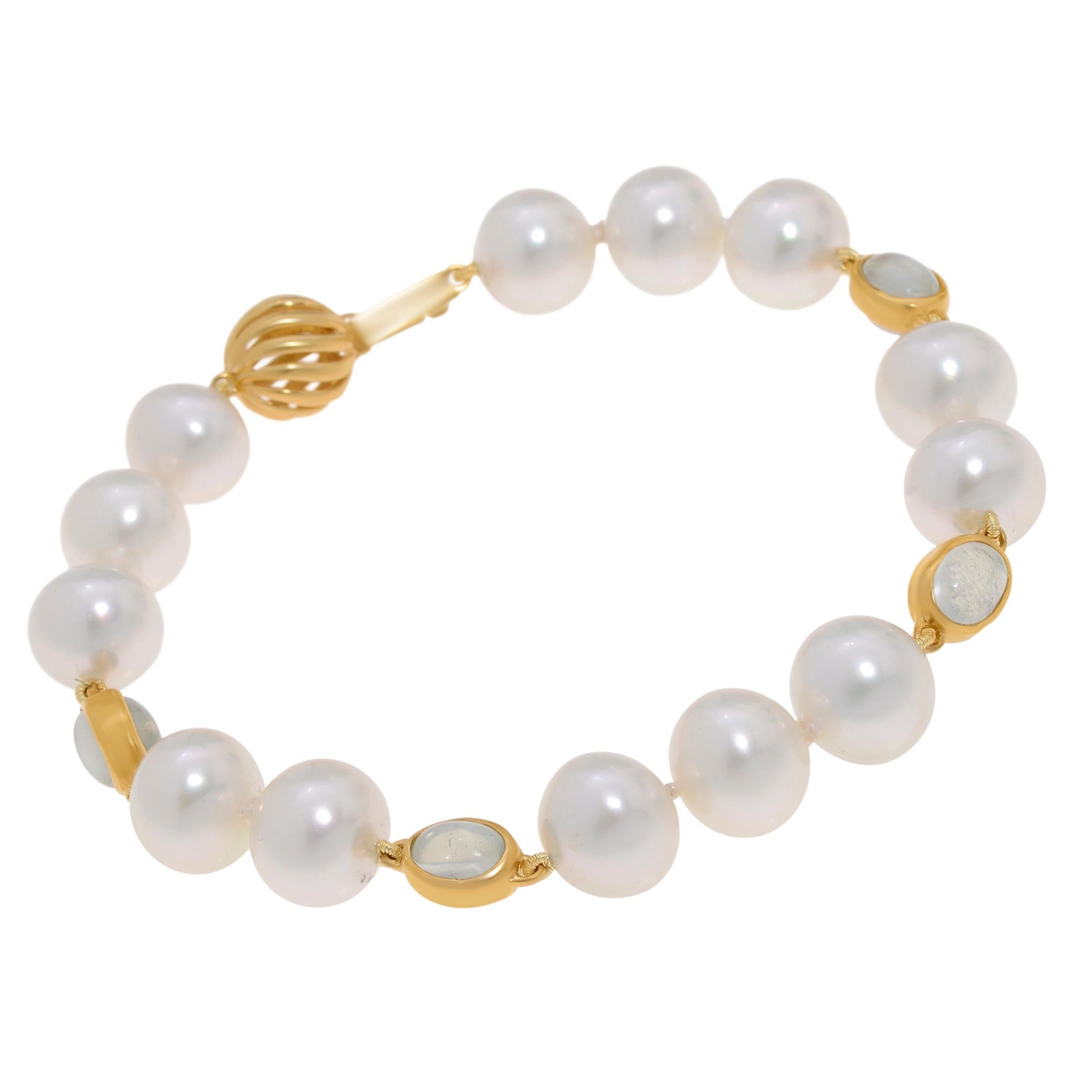 Assael 18k Yellow Gold, Pearl and Moonstone Strand Necklace For Sale at ...