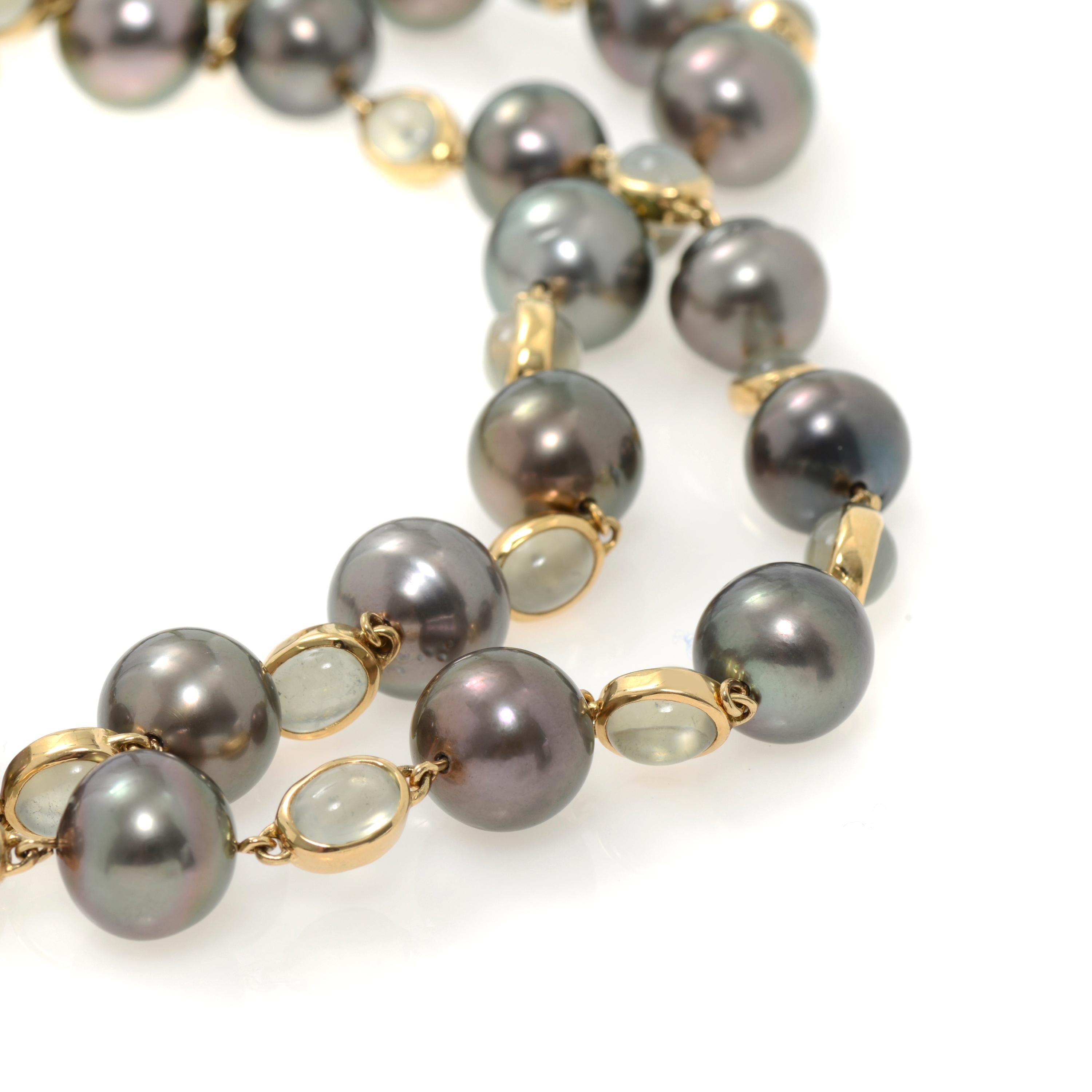 Assael 18k Yellow Gold, Pearl and Moonstone Strand Necklace For Sale at ...